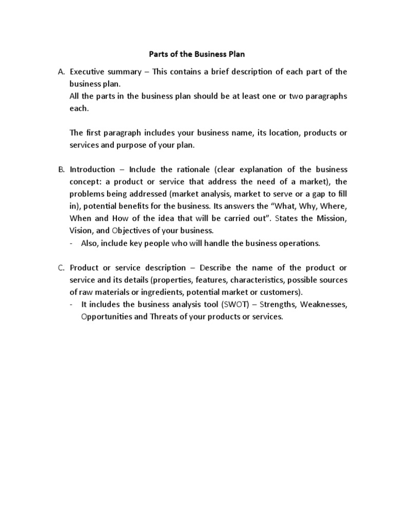 Parts of The Business Plan | PDF