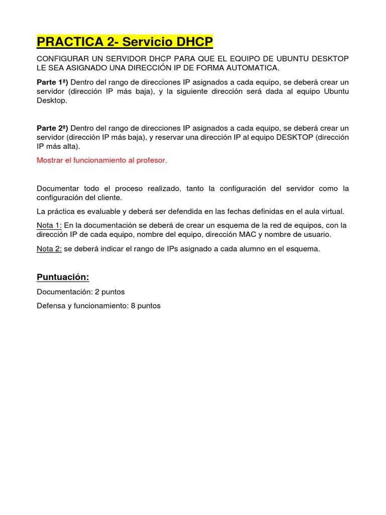 Practica Servicio DHCP | PDF | Informática