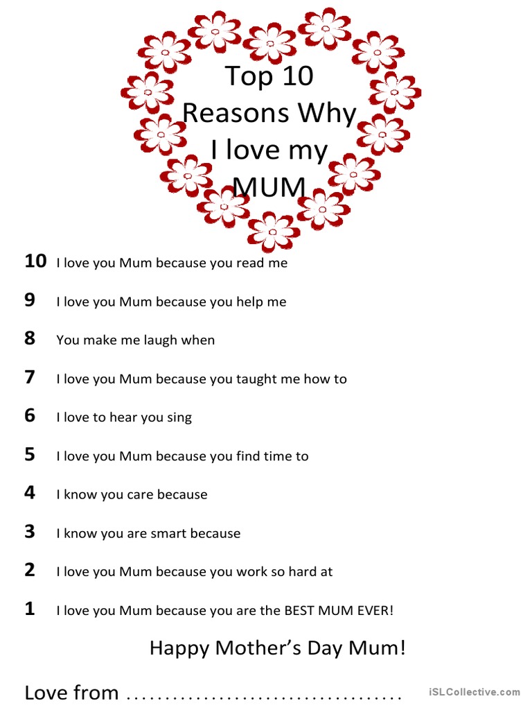 Top 10 Reasons Why I Love My MUM | PDF