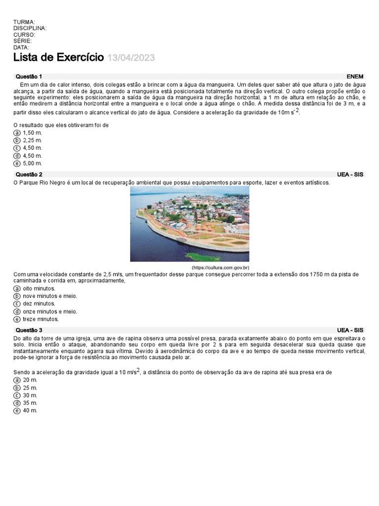Lista de Exercicio | PDF