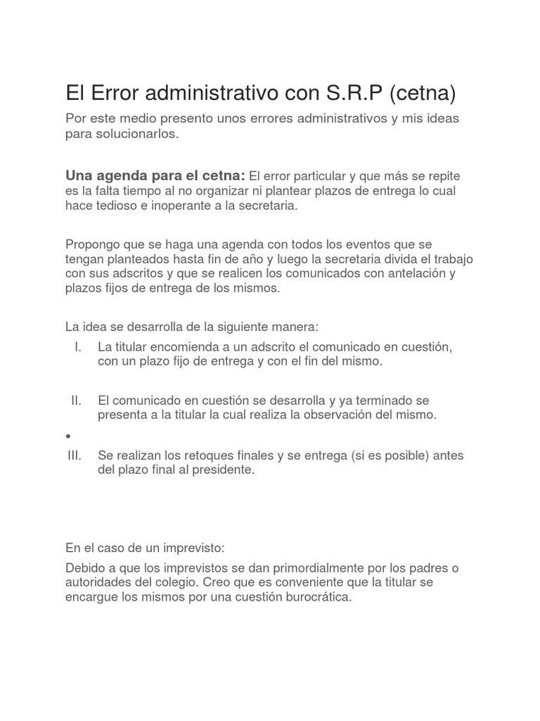 El Error Administrativo Con S.R.P (Cetna) | PDF