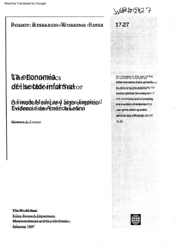 La Economía Del Sector Informal: Un Modelo Simple y Algo Empírico ...