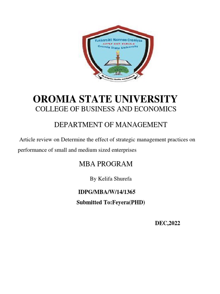 Oromia State University: College of Business and Economics Department ...