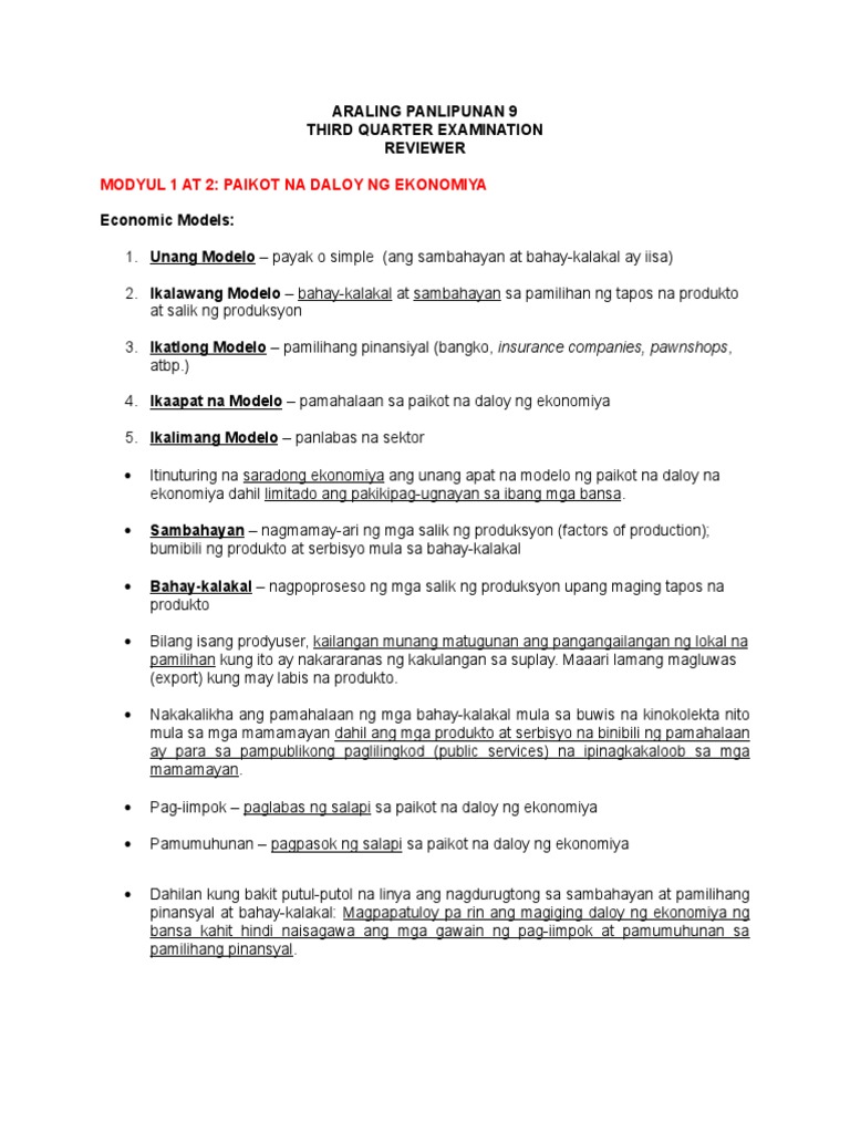 AP 9 Third Quarter Exam Reviewer | PDF