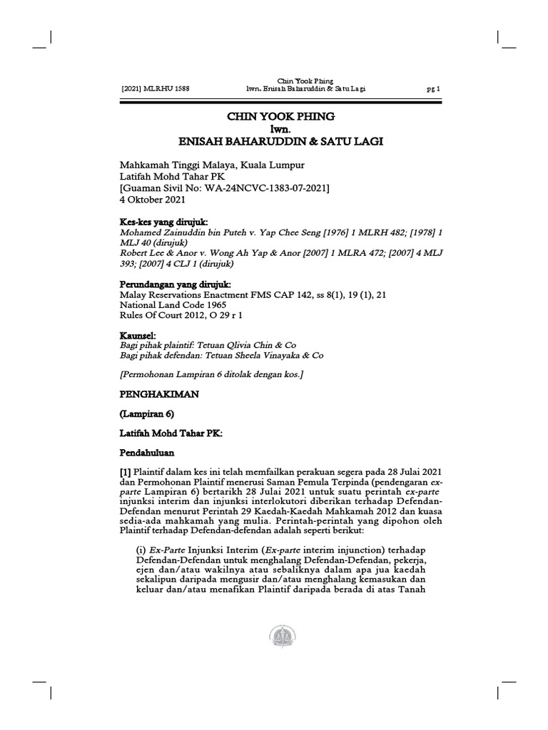 CHIN YOOK PHING Lwn. ENISAH BAHARUDDIN & SATU LAGI | PDF