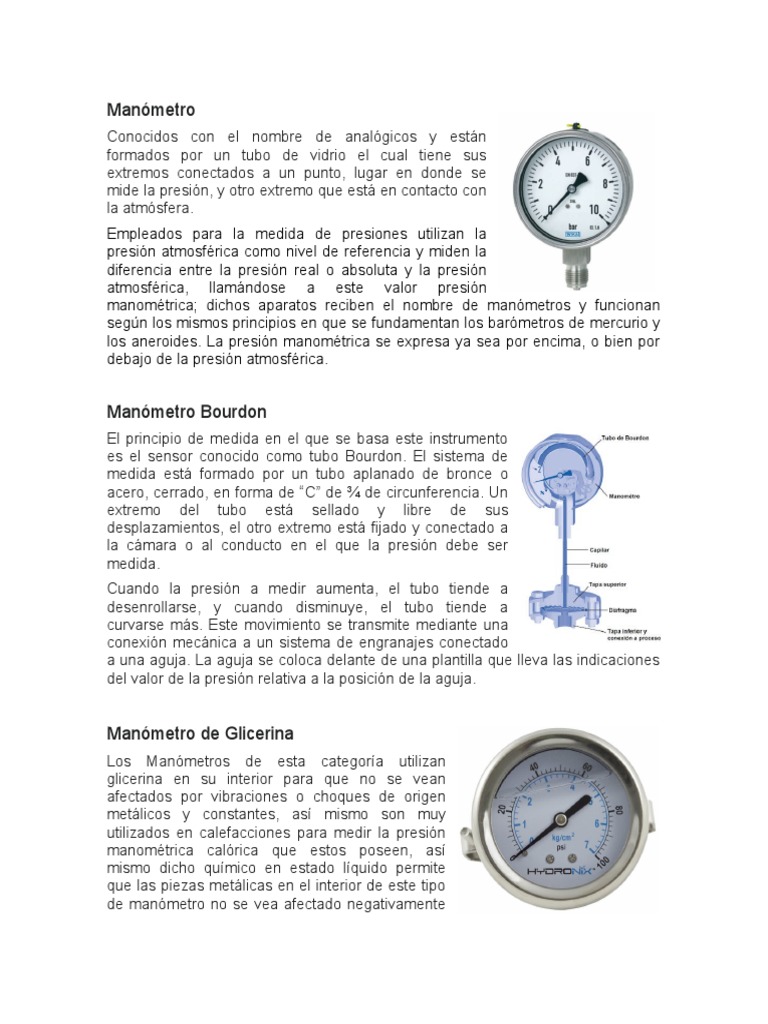 Manómetro Tipos | PDF | Medida de presión | Presión