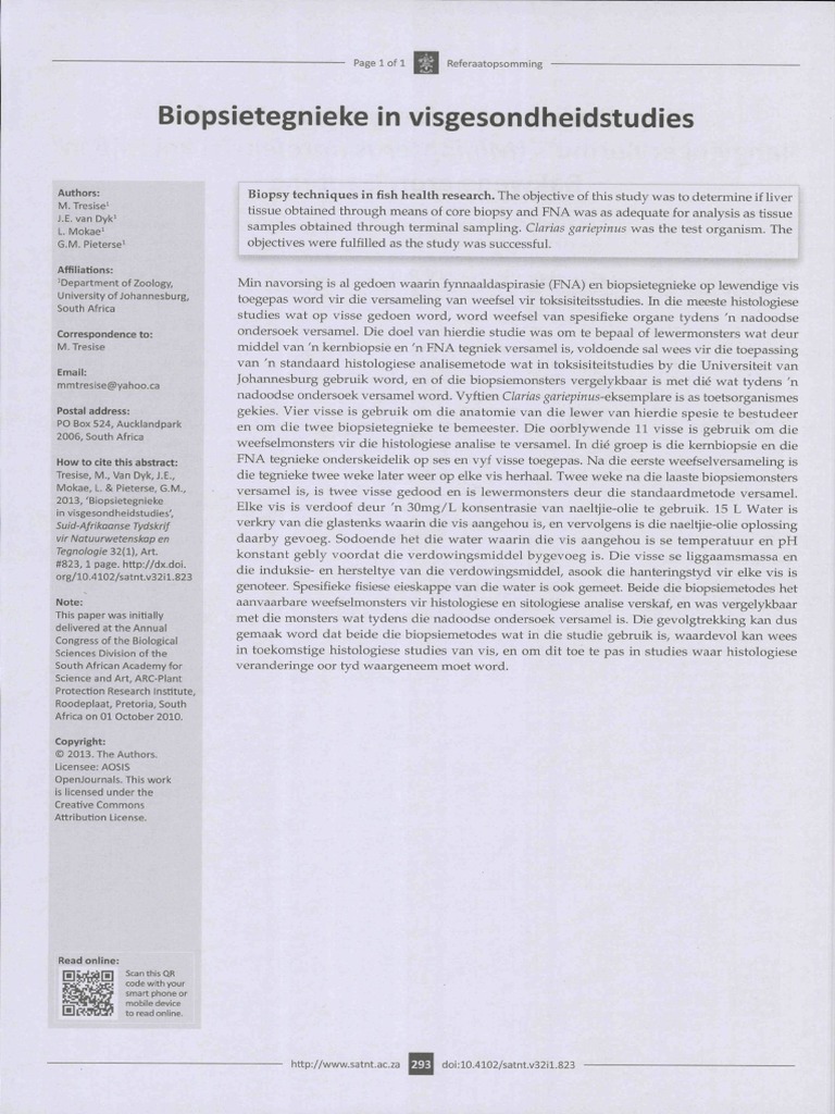 Biopsy Techniques in Fish Health Research | PDF