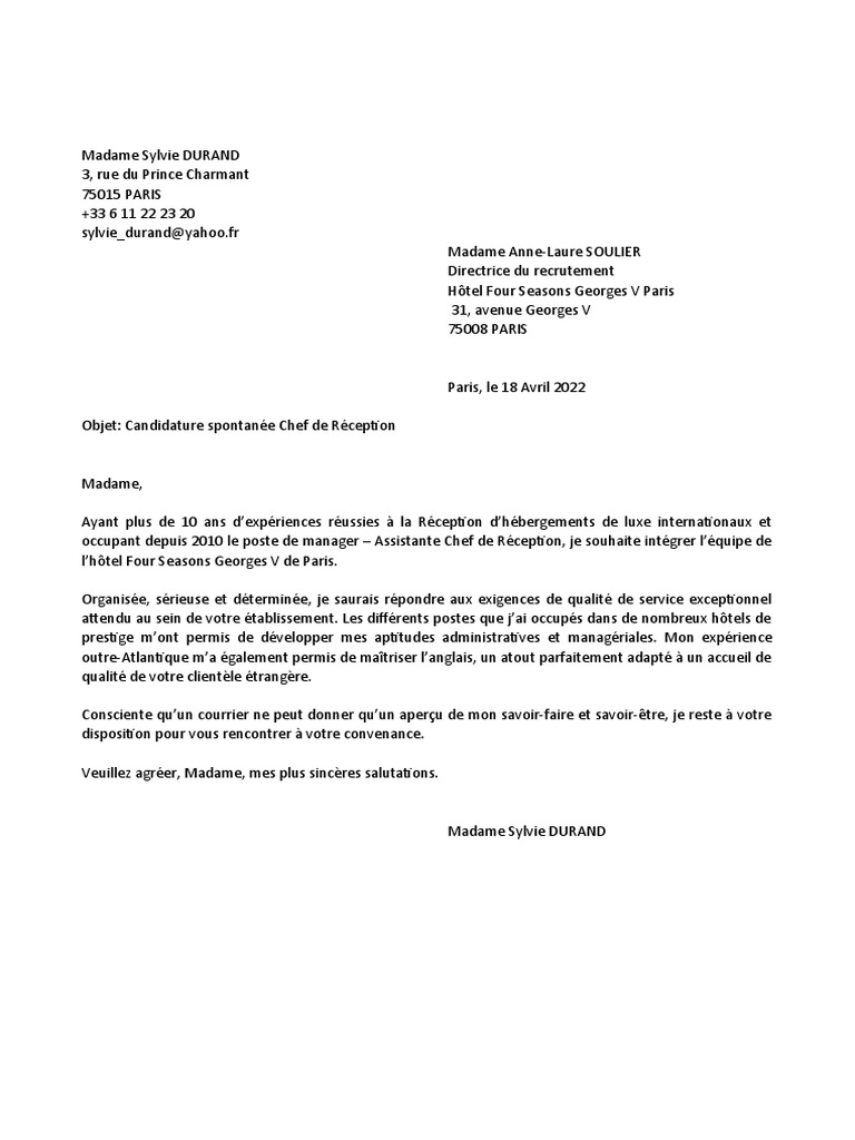 Devoir 2 - Le Métier - Lettre de Motivation | PDF