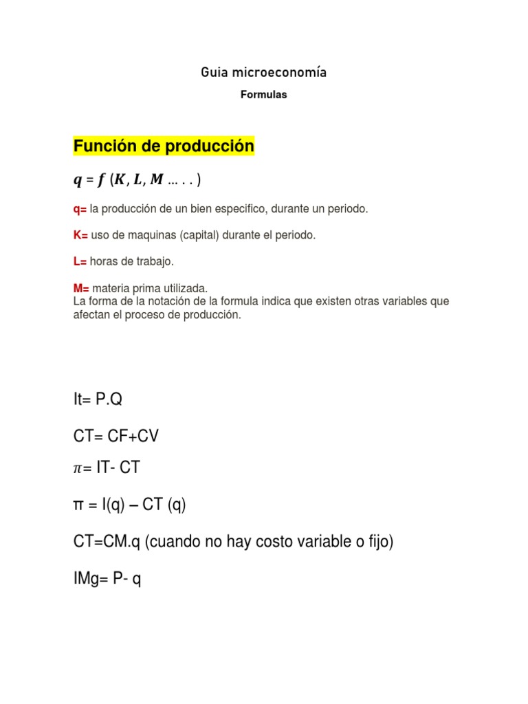 Guia Microeconomía FORMULAS SEGUNDO PARCIAL | PDF