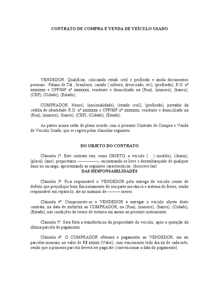 Contrato de Compra e Venda de Veículo Usado | PDF