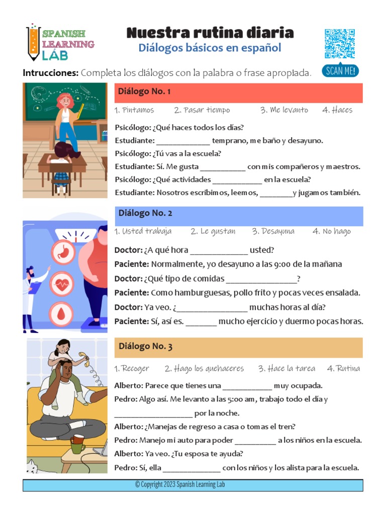 Rutina-diaria-dialogos-pdf-ejercicios | PDF | Cocina | Comida y bebida