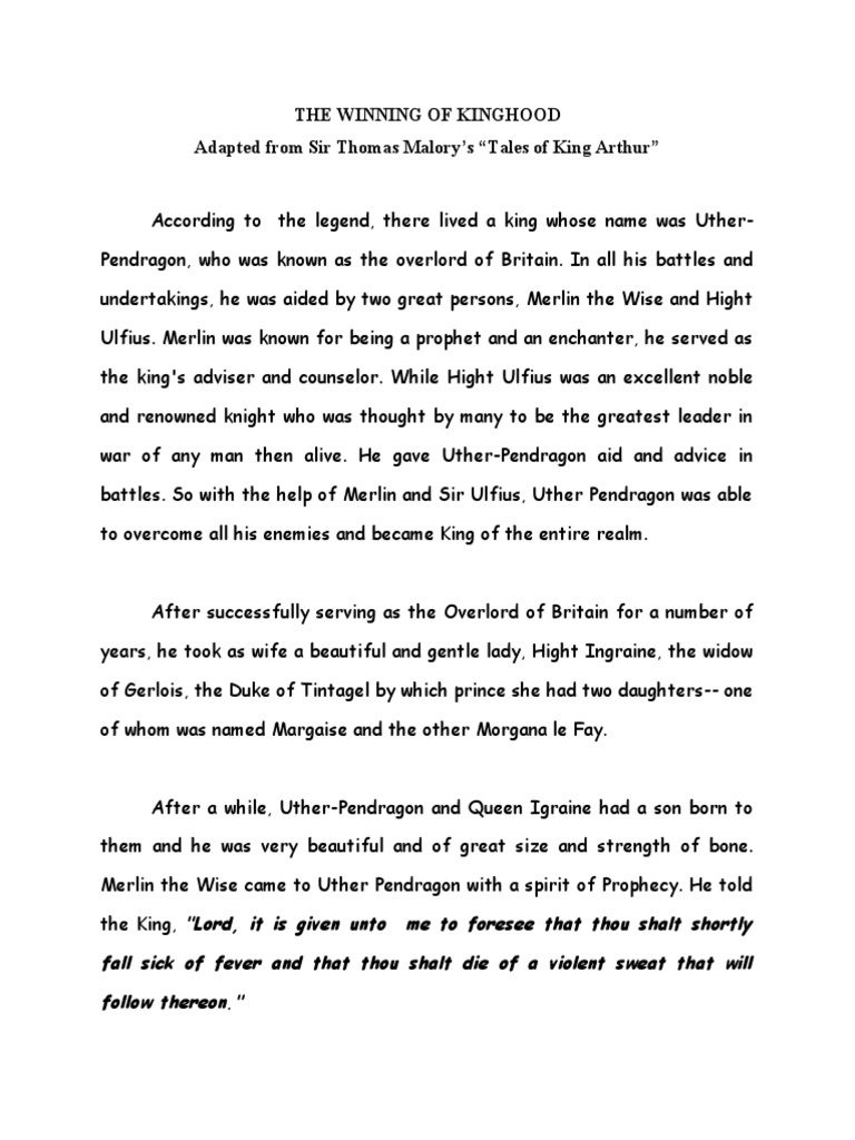 Arthur's Rise to Kingship | PDF | Arthurian Legend | Arthurian Characters