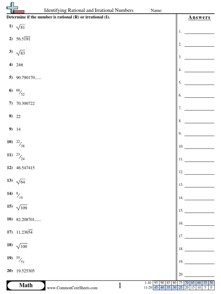 Rational vs Irrational Numbers Key | PDF | Mathematics | Numbers