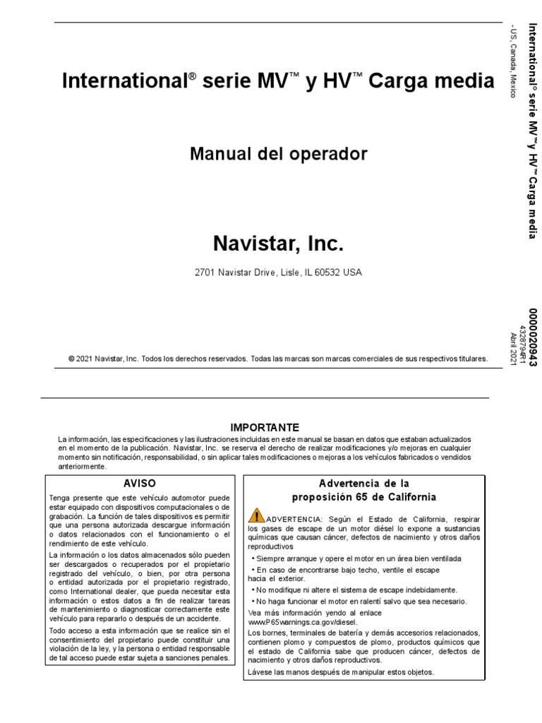 International Serie MV yHV Carga Media: Manual Del Operador | PDF