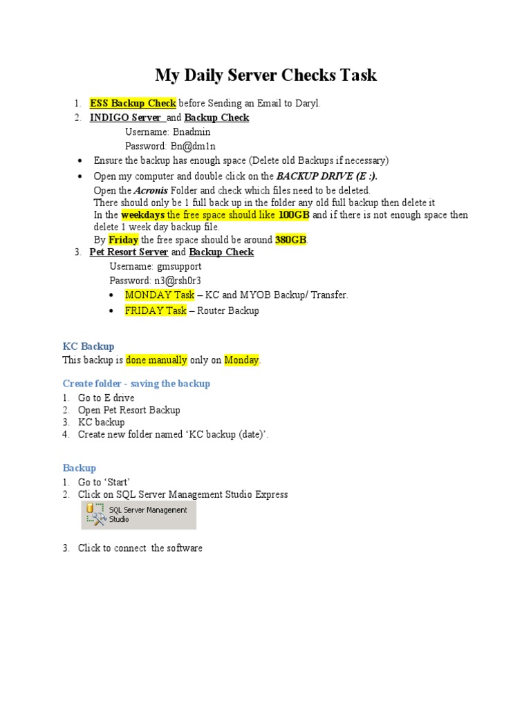 My Daily Server Checks Task | PDF | Backup | Computer File