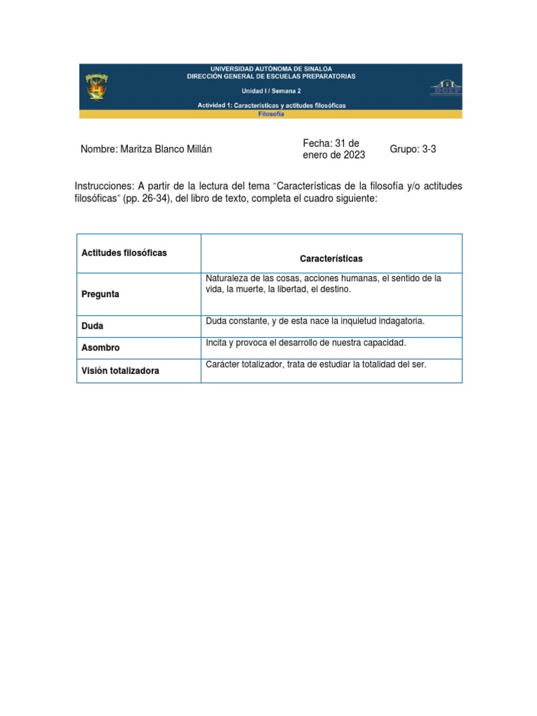 Actividad 1 MARITZA BLANCO FILOSOFIA | PDF | Filosofía