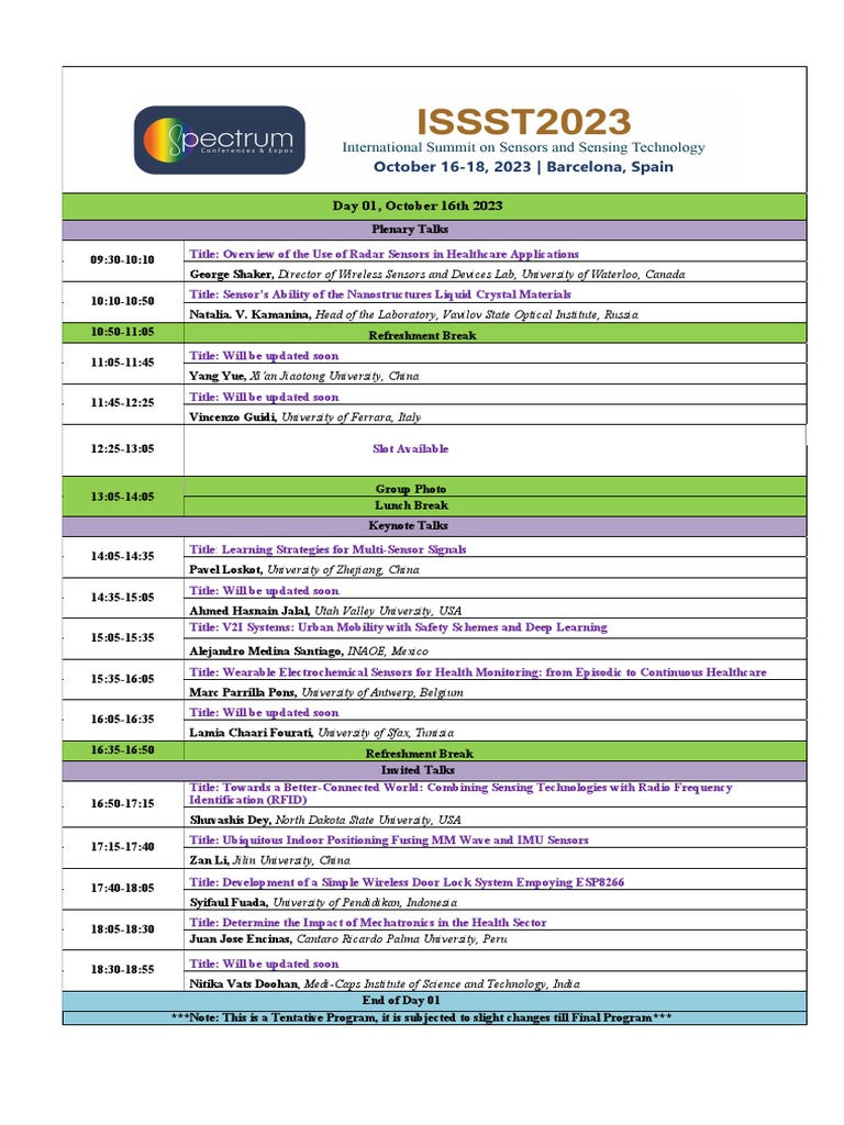 Tentative Program - ISSST2023 | PDF