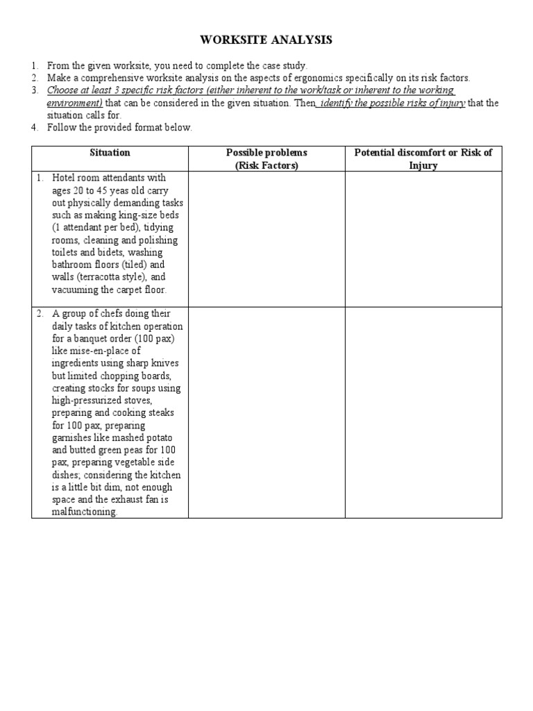 Worksite Analysis Ergo | PDF | Wellness