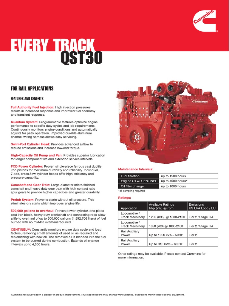 QST30 Rail Engine: Features & Specs | PDF | Engines | Motor Oil