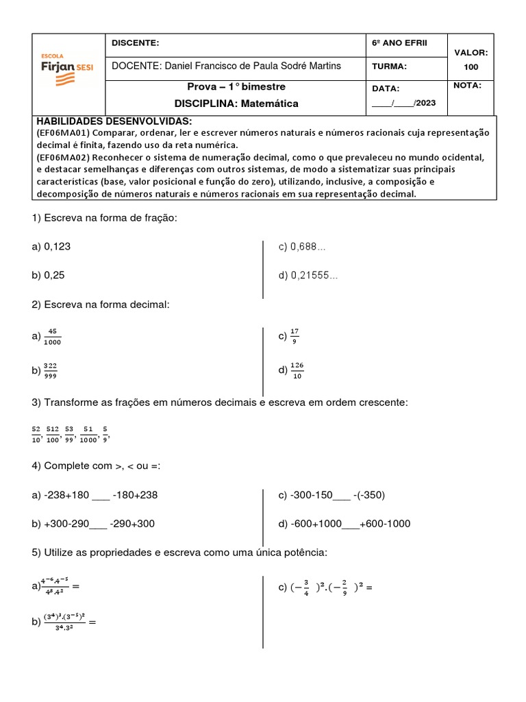 Prova 8 Ano Sesi | PDF