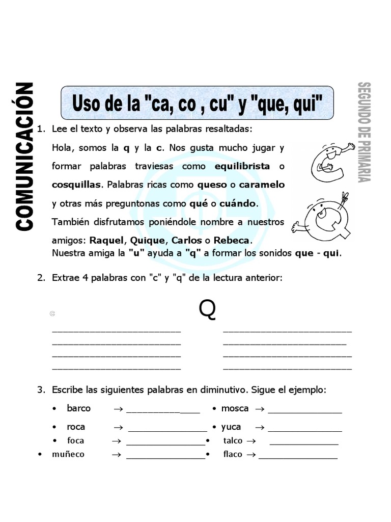 Ficha de Uso de La Ca Co Cu y Que Qui para Segundo de Primaria | PDF