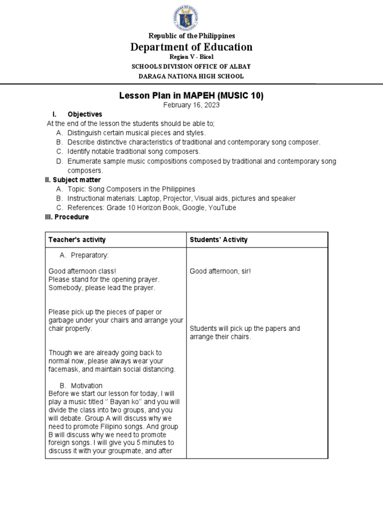 Lesson Plan 3 - Song Composer | PDF