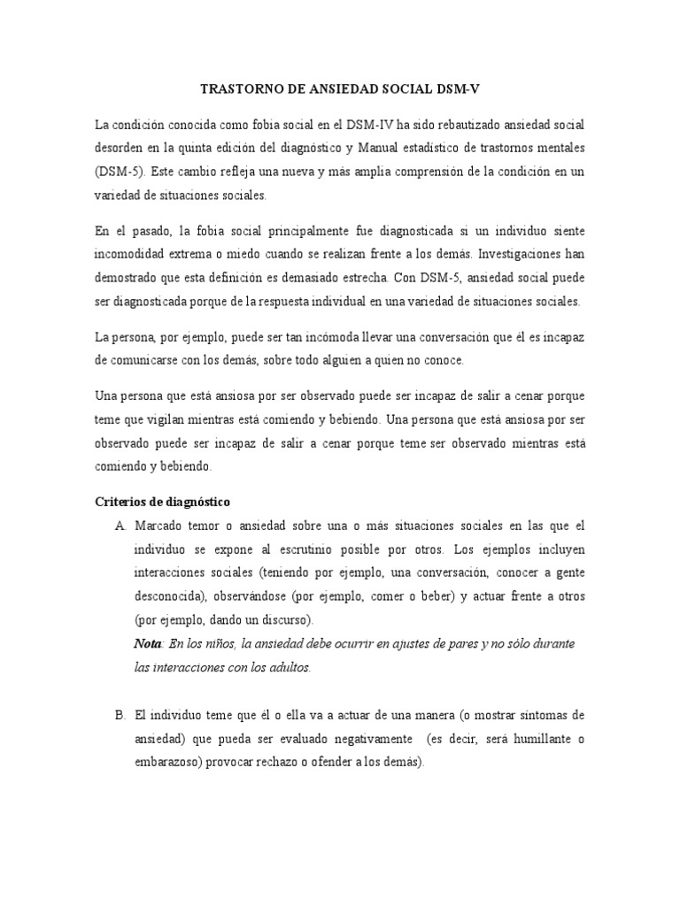 Trastorno de Ansiedad Social DSM | PDF