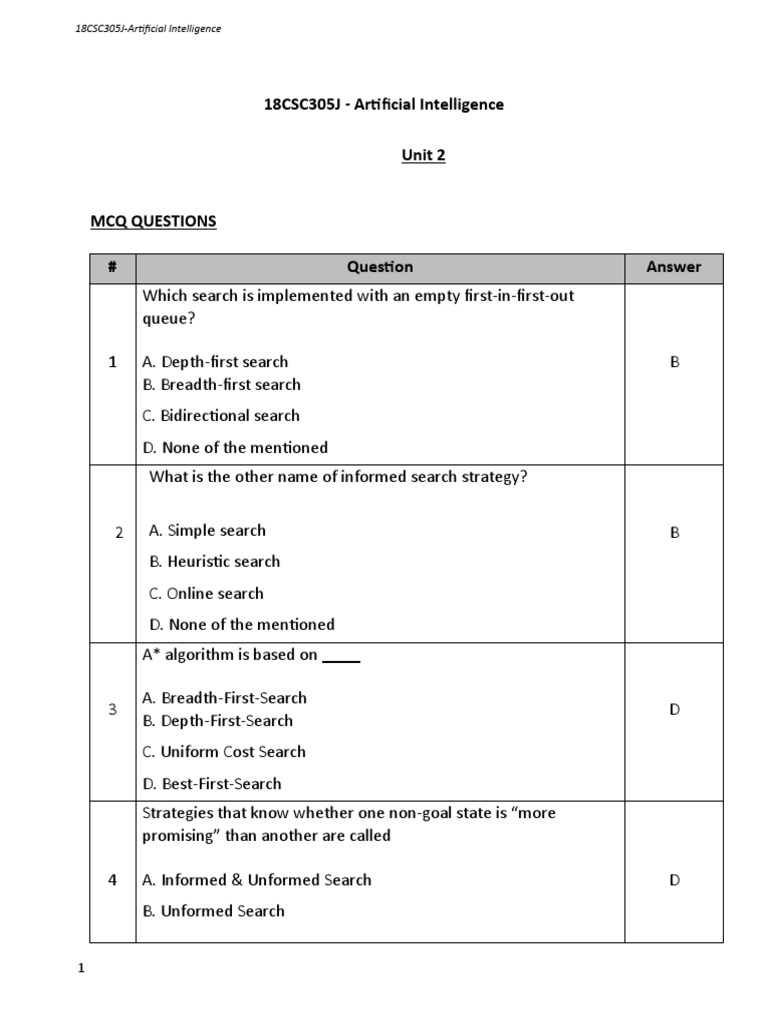 18CSC305J - Artificial Intelligence Unit 2 | PDF
