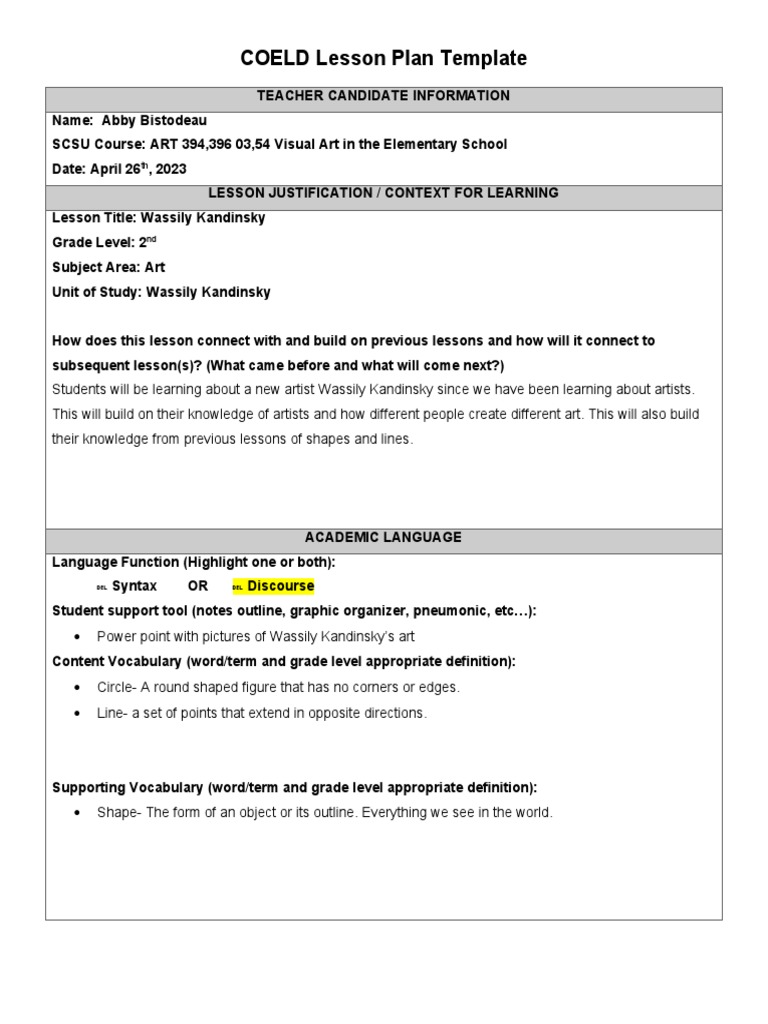 Scsu Coeld Edtpa Lesson Plan Template | PDF | Reading Comprehension ...