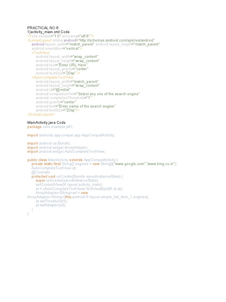 Practical No 8 | PDF | Android (Operating System) | Computer Architecture Practical No 8 | PDF | Android (Operating System) | Computer Architecture