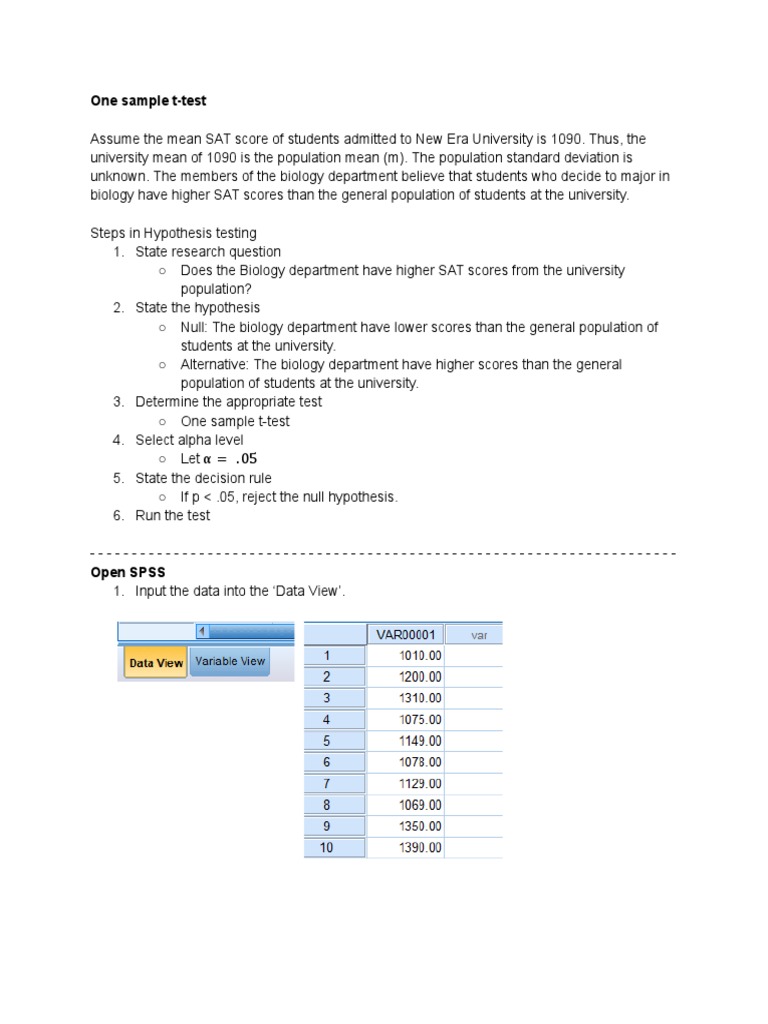One Sample T-Test | PDF | P Value | Student's T Test