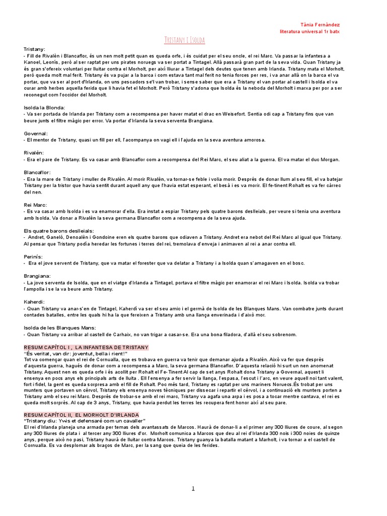 Resum Examen Literatura Universal 1r de Batx 2n Trimestre | PDF