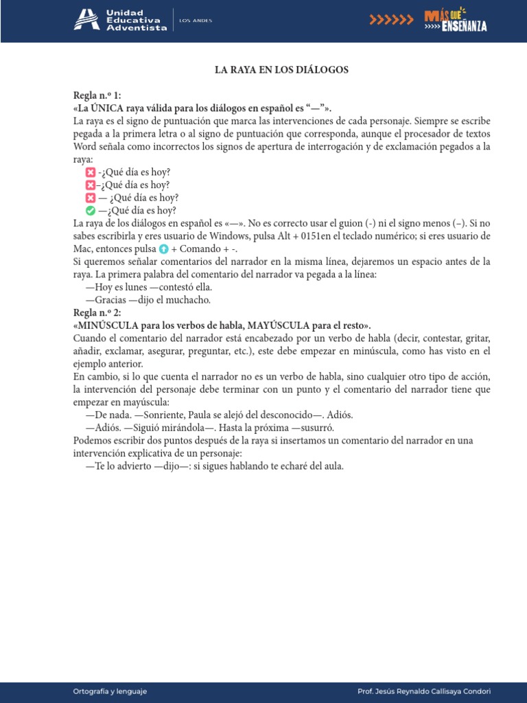 La Raya en Los Diálogos Ortografía | PDF | Artes del Lenguaje y ...
