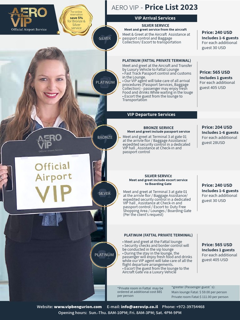 VIP Arrival Services: Price: 240 USD | PDF | Fee | Airport