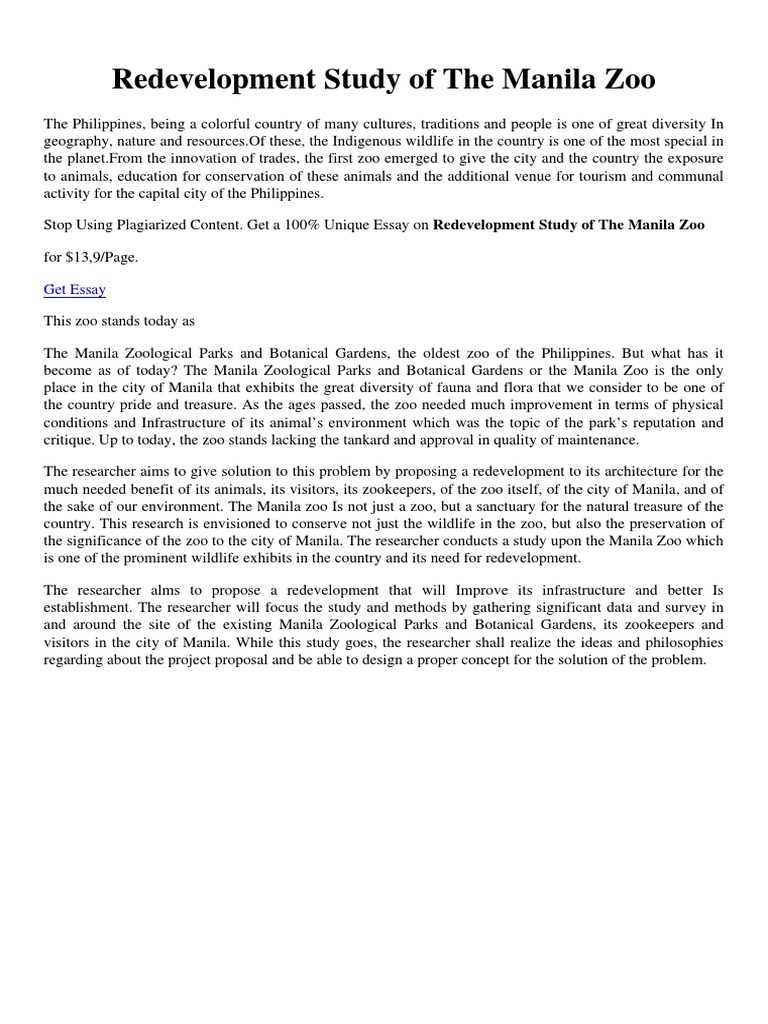Manila Zoo Redevelopment Proposal Study | PDF