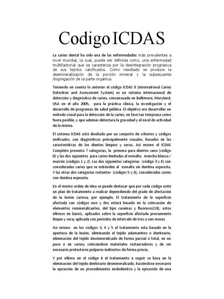 Codigo ICDAS | Descargar gratis PDF | Epidemiología | Medicina CLINICA