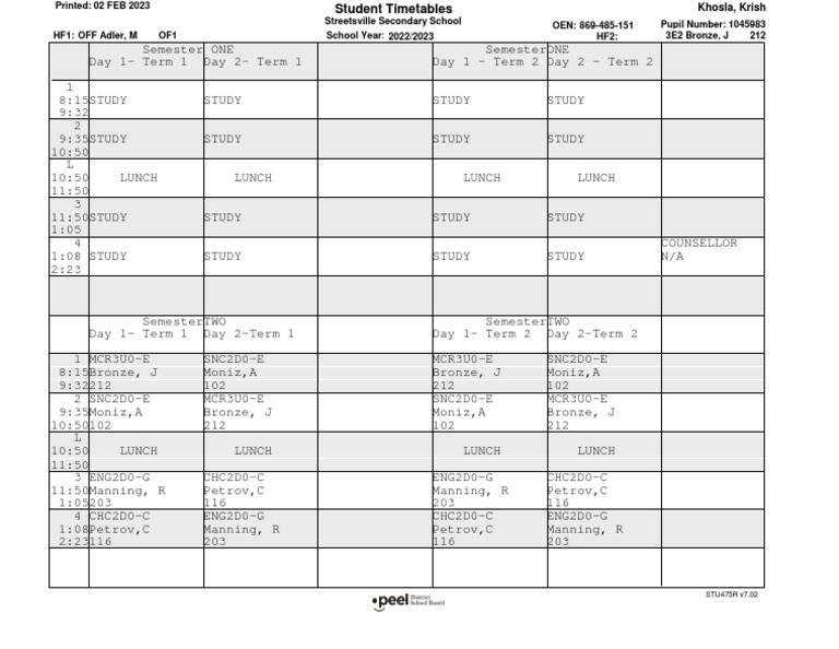 Student Timetable | PDF