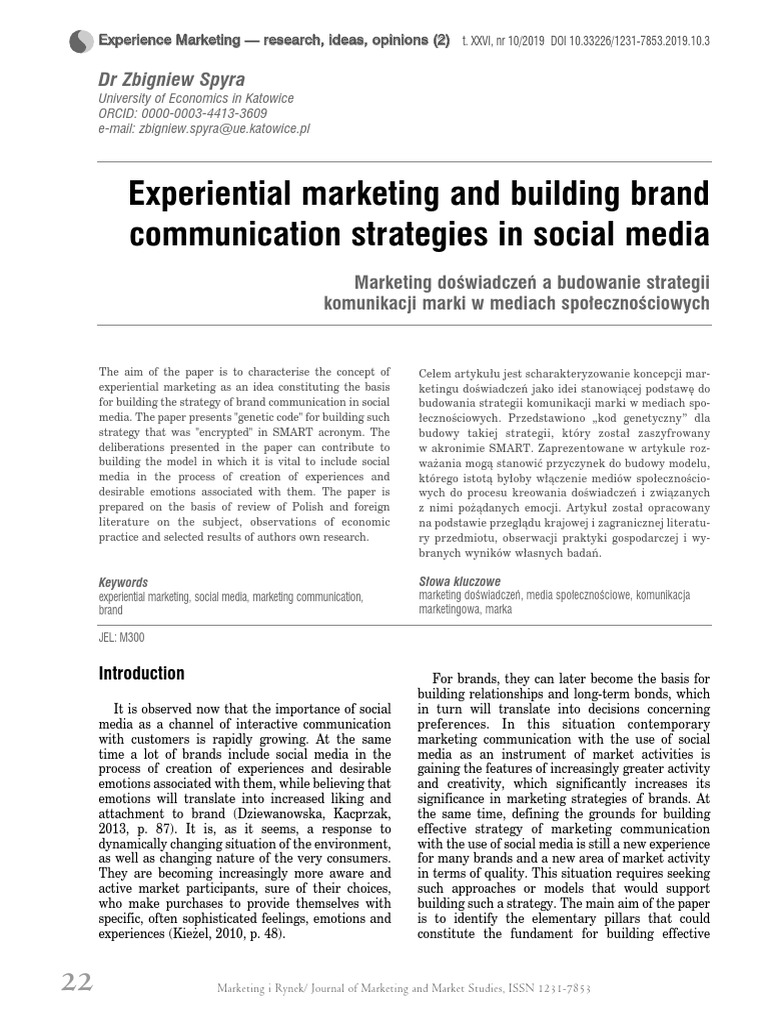Marketing Doswiadczen A Budowanie Strategii Komunikacji Marki W Mediach Spolecznosciowych ...