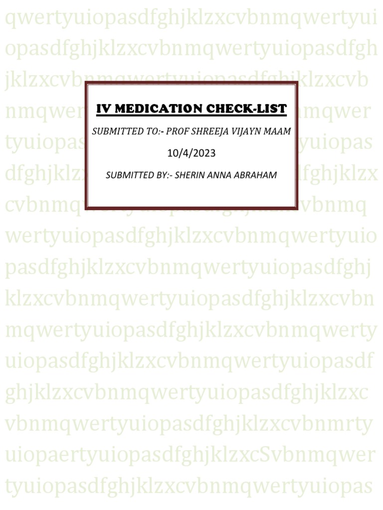 IV Medication Check-List | PDF | Intravenous Therapy | Health Care
