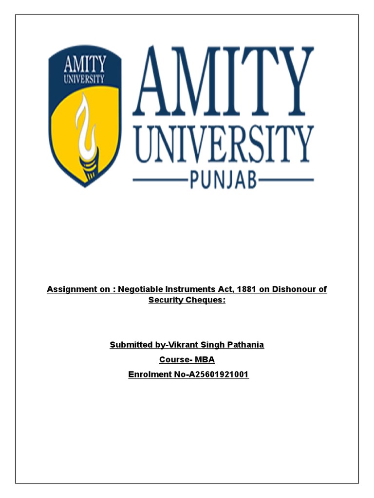 Vikrant Singh Pathania PSDA (Law) | PDF | Cheque | Negotiable Instrument