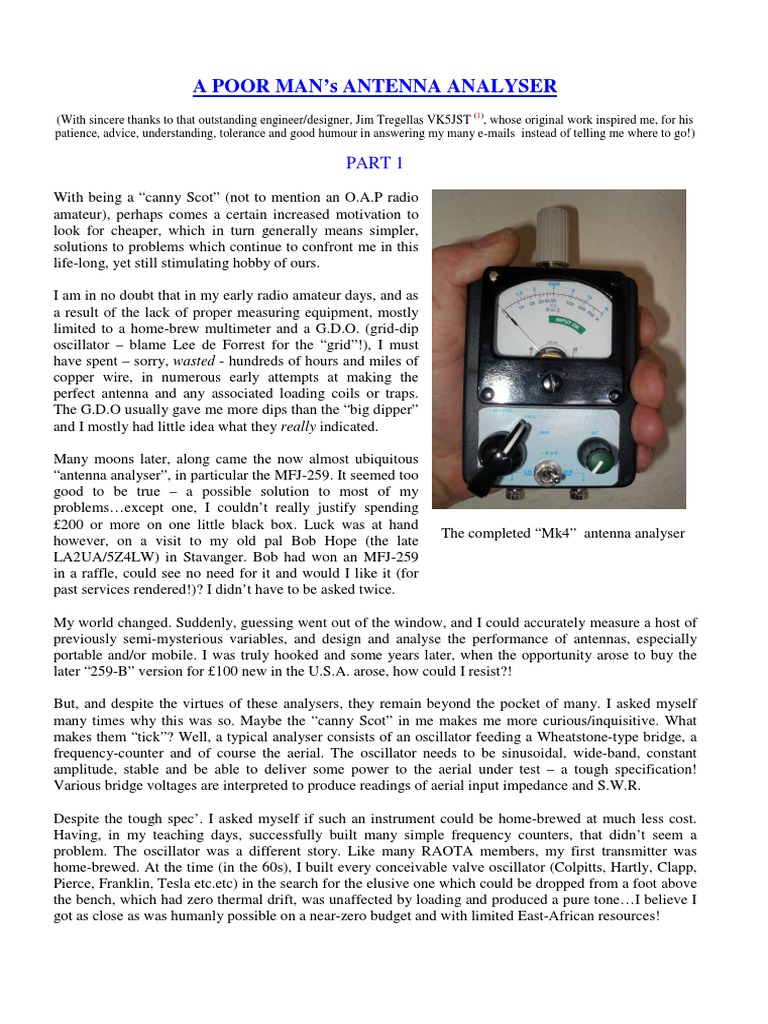 GM3VLB Poor Mans Antenna Analyser | PDF | Antenna (Radio) | Electronic ...