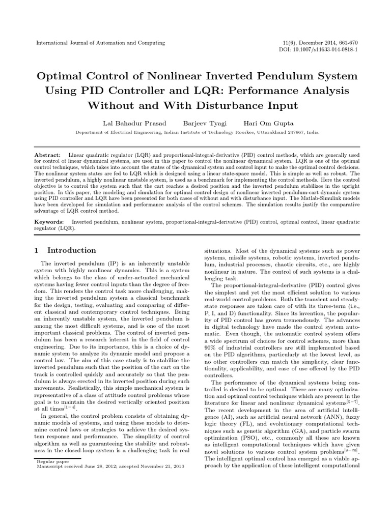 Optimal Control of Nonlinear Pendulum | PDF | Science & Mathematics | Computers