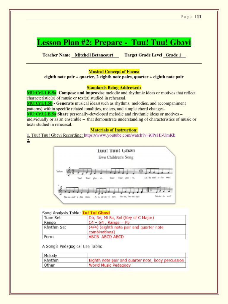 Grade 1 Music Lesson: Tuu! Tuu! Gbovi | PDF | Rhythm | Songs