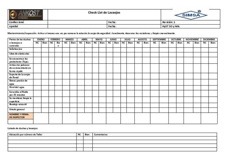 Ank - Formato Check List de Lavaojos | PDF Ank - Formato Check List de Lavaojos | PDF