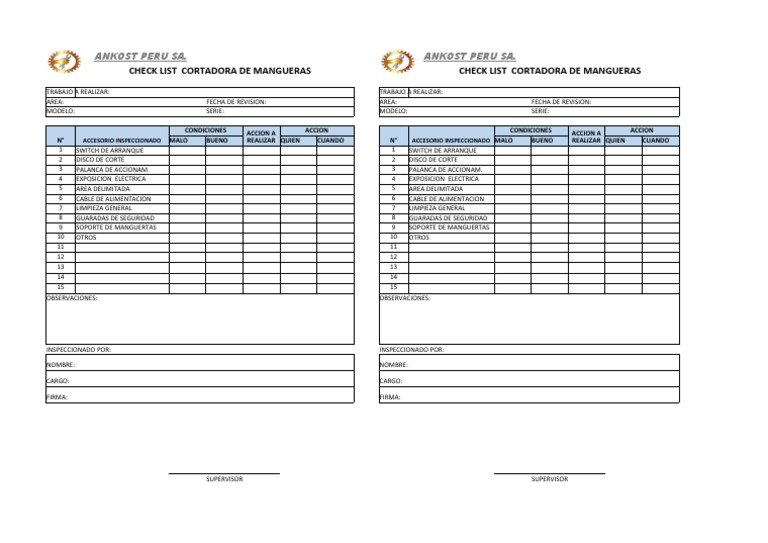 Ank - Formato Check List Cortadora de Mangueras | PDF Ank - Formato Check List Cortadora de Mangueras | PDF