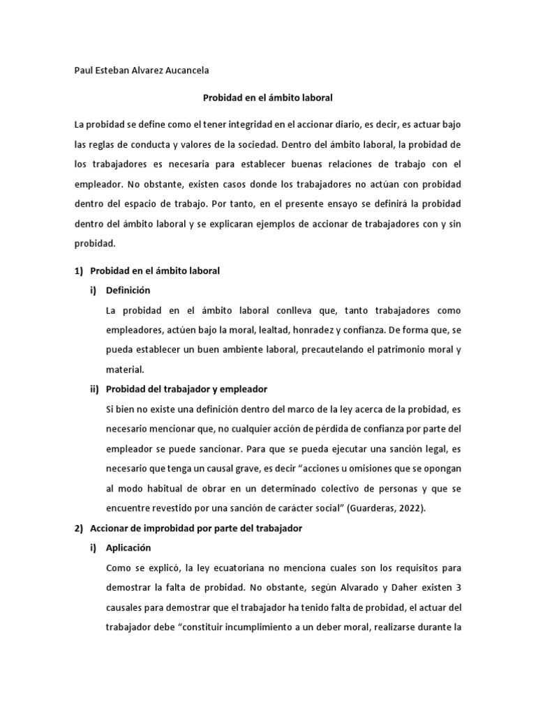 Probidad Laboral: Definición y Ejemplos | PDF | Moralidad | Buena fe