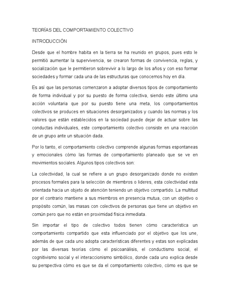 Teorías Del Comportamiento Colectivo | PDF | Comportamiento | Sicología