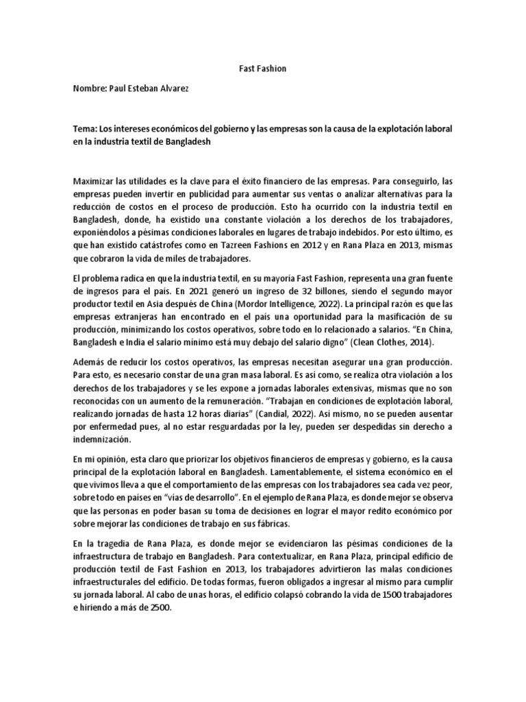 Explotación laboral en Fast Fashion Bangladesh | PDF | Salario | Precios