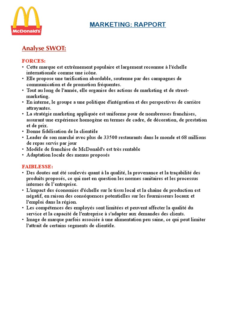 Analyse SWOT Mcdo | PDF