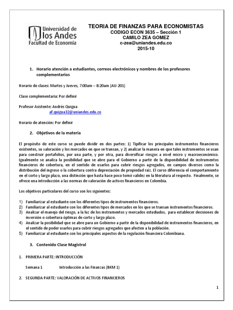 Teoria de Finanzas para Economistas 2015 10 Camilo Zea | PDF | Modelo ...